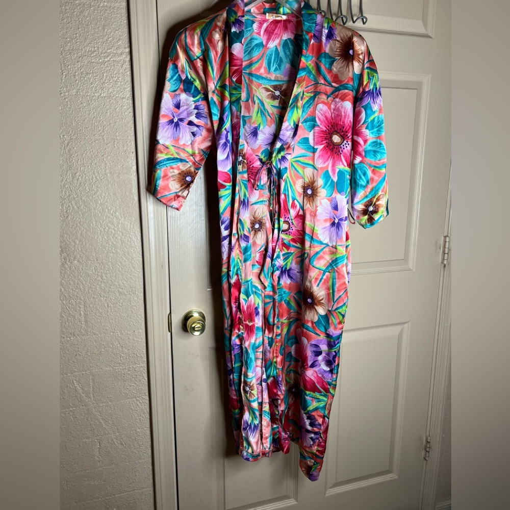 Innermost Vintage Satin Floral Duster Robe - Gem